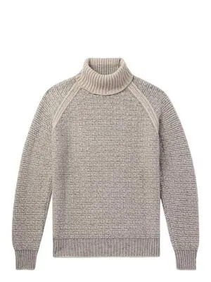 Zegna Ribbed Cashmere And Silk-blend Rollneck Sweater - Brown