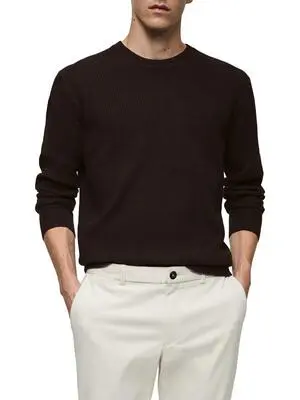 Mango Ribbed Crewneck Sweater - Chocolate