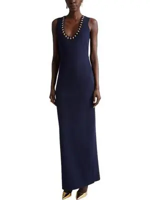 St. John Embellished Milano Knit Gown - Navy