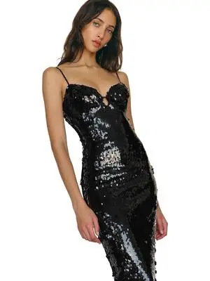 REFORMATION Sathia Sequin Dress Black