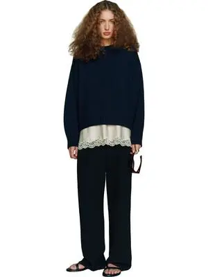 REFORMATION Cove Cashmere Oversized Crew Sweater Navy