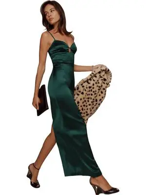 REFORMATION Reformation Sathia Satin Dress Forest