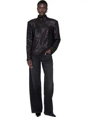 ANINE BING Josephine Sequin Top Black Sequin