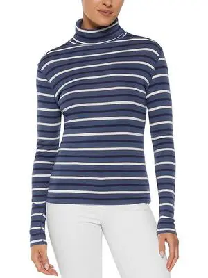 Three Dots Striped Turtleneck Long Sleeve Tee Pearly Cloud