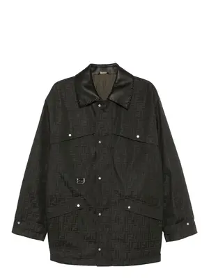 Fendi Ff-jacquard Waxed Coat - Black