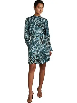 REISS Ester Printed Mini Dress - Teal