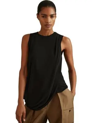 REISS Elva Draped Layered Top - Black