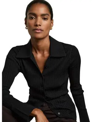 REISS Jenna Ribbed Knit Shirt - Black