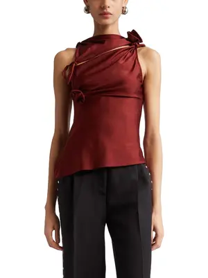 Coperni Rosette Cutout Asymmetric Stretch Jersey Top Red