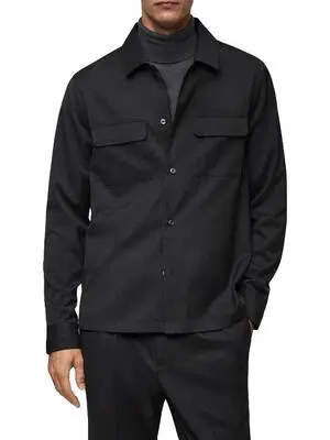 Mango Pocket Slim Fit Overshirt - Dark Heather Grey