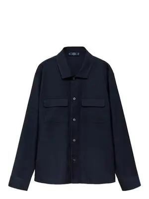 Mango Pocket Slim Fit Overshirt Dark Navy