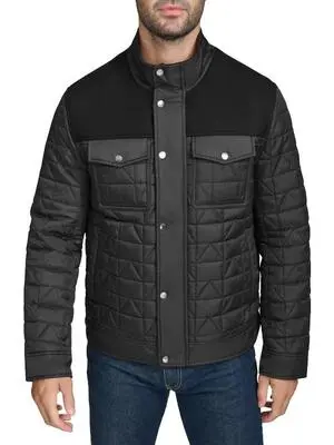 Cole Haan Mixed Media Quilted Jacket - Black