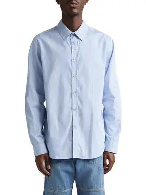Martine Rose Classic Logo Pinstripe Button-up Shirt - Blue-white Stripe