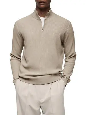 Mango MANGO Perkins Half-Zip Sweater Beige