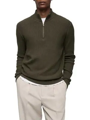 Mango MANGO Perkins Half-Zip Sweater Khaki Green
