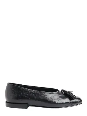 Whistles Cilou Tassel Croc-embossed Leather Ballet Flats - Black