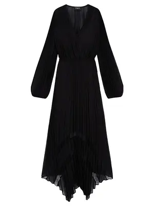 The Kooples Lace-panel Pleated Maxi Dress - Black