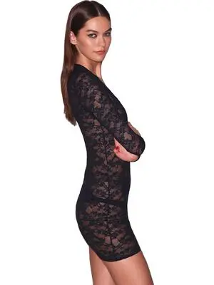 FLEUR DU MAL Le Stretch Lace Plunge Mini Dress - Black