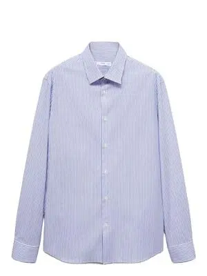Mango Slim Fit Pinstripe Stretch Cotton Button-up Shirt - Blue