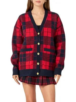 English Factory English Factory Oversized Check Cardigan Red Multi