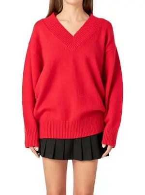 English Factory Oversized V-neck Sweater - Red