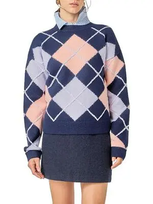 English Factory Argyle Knit Sweater - Navy Multi