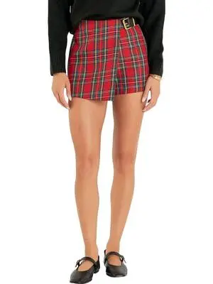 English Factory Plaid Wrap Skort - Red