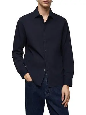 Mango Slim Fit Cotton Button-up Shirt - Dark Navy