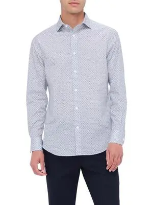 BUGATCHI Axel Shaped Fit Diamond Check Stretch Button-up Shirt