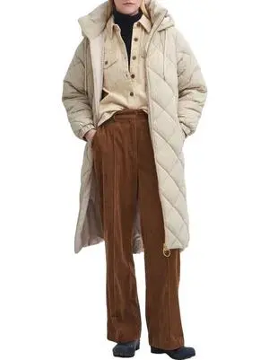 Barbour Kirkton Longline Puffer Coat Oatmeal/ancient