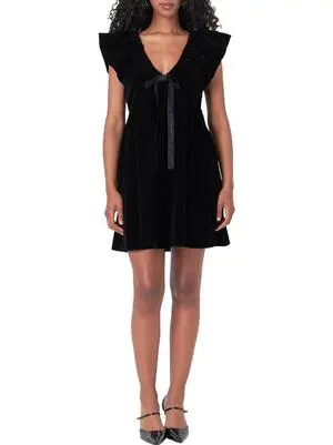 Endless Rose Satin Bow Velvet Minidress - Black