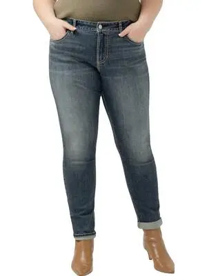 SILVER JEANS CO. Girlfriend Distressed Skinny Jeans - Indigo
