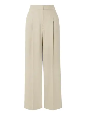 Loulou De Saison Juno Pleated Wide-leg Wool-blend Pants - Neutrals