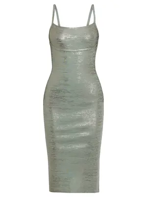 Herve Leger Metallic Coated Bandage Dress - Grey Green