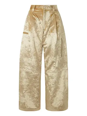 Ami Crushed Velvet Wide-leg Cargo Pants - Beige