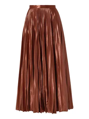 Altuzarra Sif Plissé Lamé Maxi Skirt - Copper