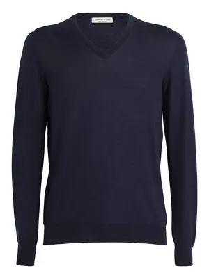 Johnstons Of Elgin Superfine Cashmere V-neck Sweater - Navy