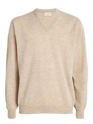 Johnstons Of Elgin Cashmere V-neck Sweater - Beige