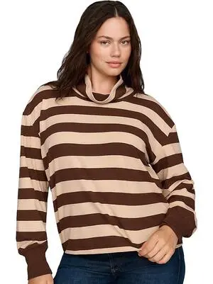 Maeve Cotton Stretch Mock Neck Top - Chicory Coffee/sesame