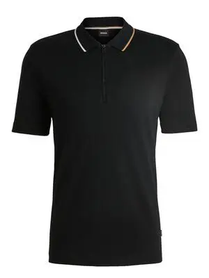 BOSS Half-zip Interlock-weave Polo Shirt - Black