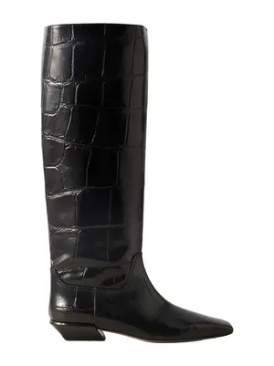 Paris Texas Bettina Croc-effect Leather Knee Boots - Black