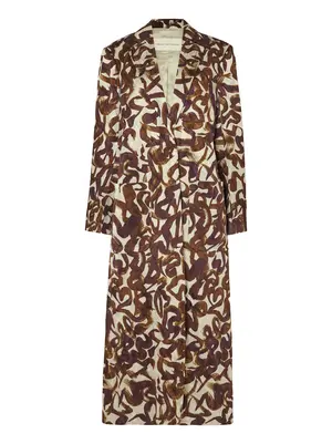 Dries Van Noten Printed Satin-jacquard Coat - Brown