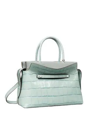 Tory Burch Mercer Croc-embossed Satchel - Blue Celadon