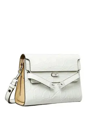 Tory Burch Lee Radziwill Croc-Embossed Shoulder Bag Blanc