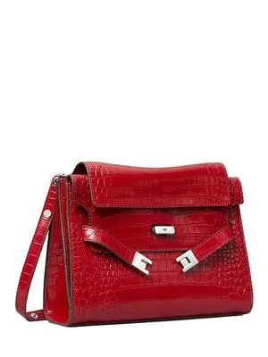 Tory Burch Lee Radziwill Croc-Embossed Shoulder Bag Red Sky