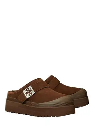 Tory Burch Mellow Shearling Platform Mule - Dark Cocoa/silver