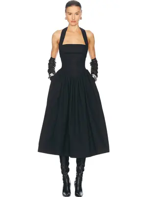 HELSA Faille Halter Midi Dress