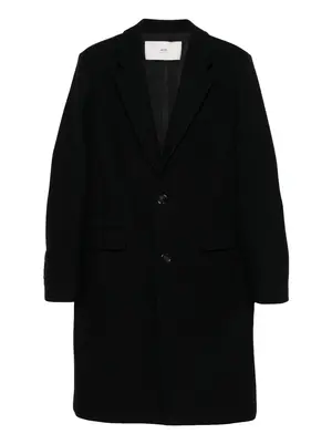 Ami Single-breasted Felted Coat - Black
