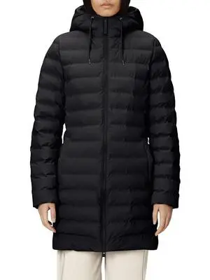 Rains Lohja Curve Waterproof Long Puffer Jacket - Black