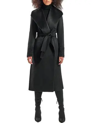 Sentaler Shawl Collar Alpaca & Wool Longline Wrap Coat - Black
